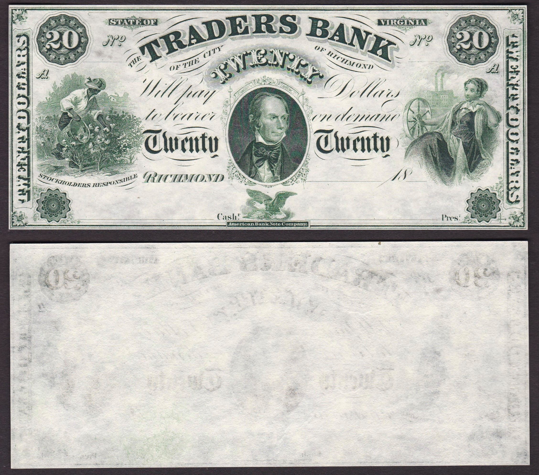 OBSOLETE PAPER MONEY. VIRGINIA RICHMOND - TRADERS BANKOF THE CITY OF ...